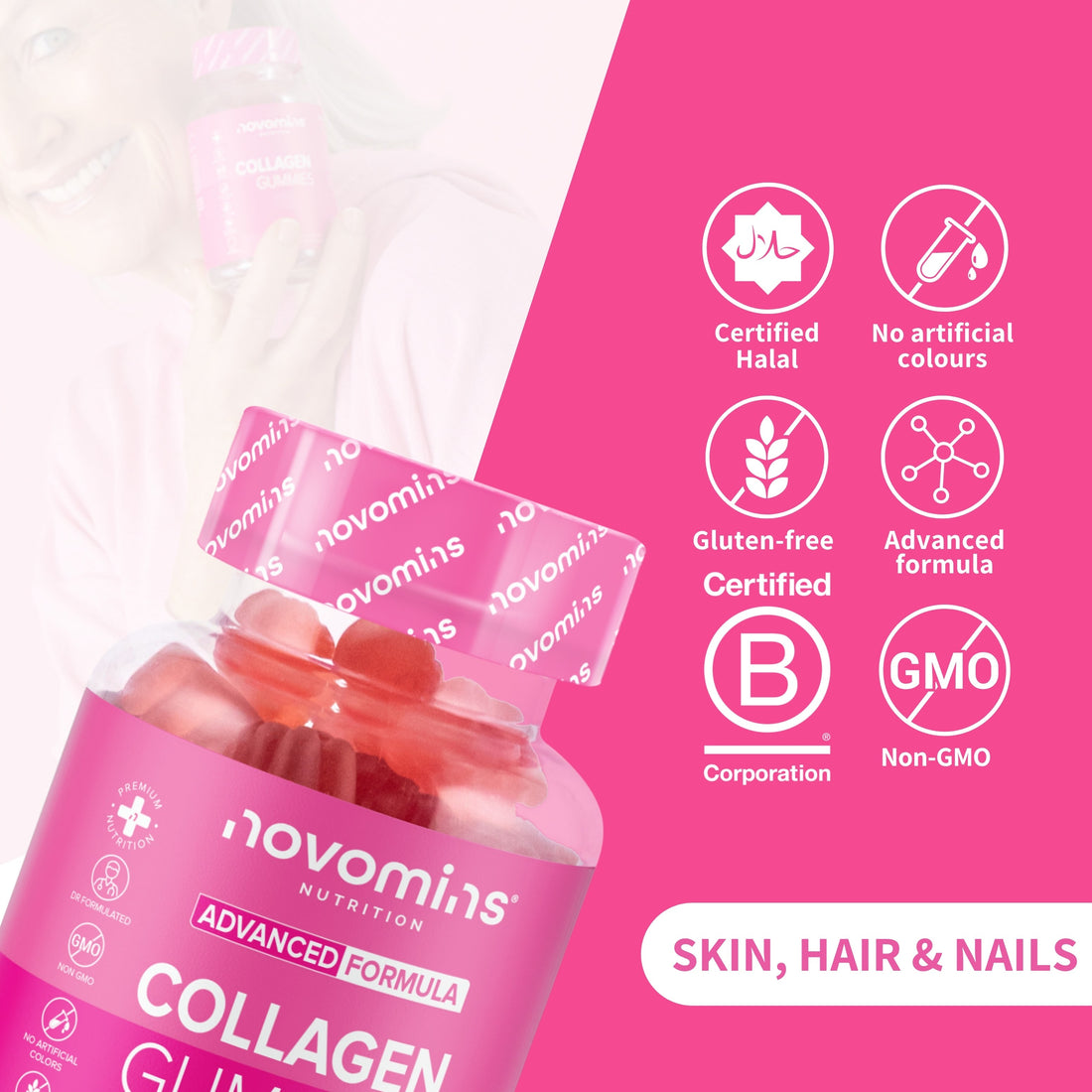 Collagen Gummies | Collagen Skin Supplement | 60 Gummies – Novomins ...